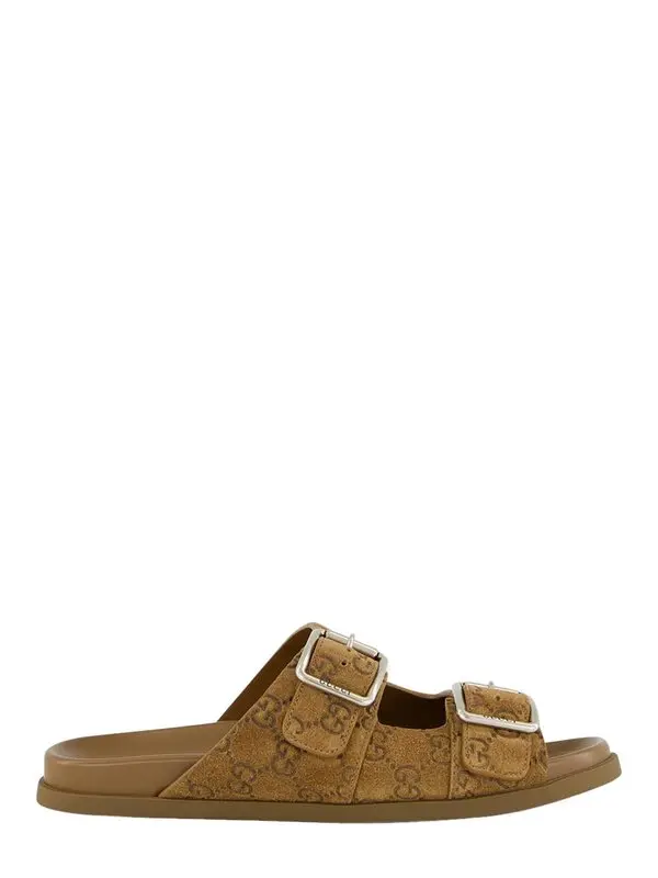 Gucci Gg Suede Double Buckle Sandals - Brown
