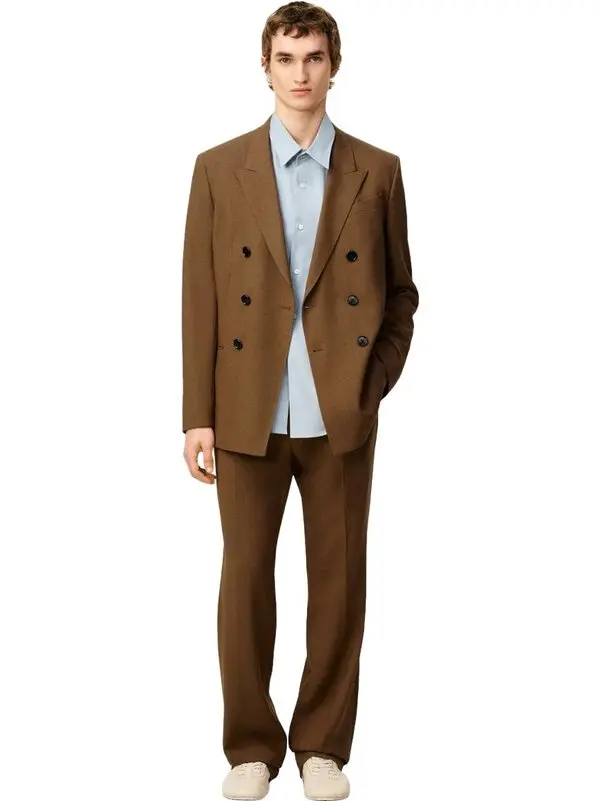 Ami Wool Twill Double-breasted Jacket - Brown