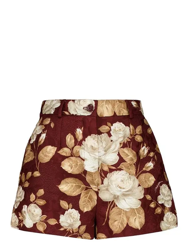 Dolce & Gabbana Vintage Rose Brocade Shorts - Burgundy