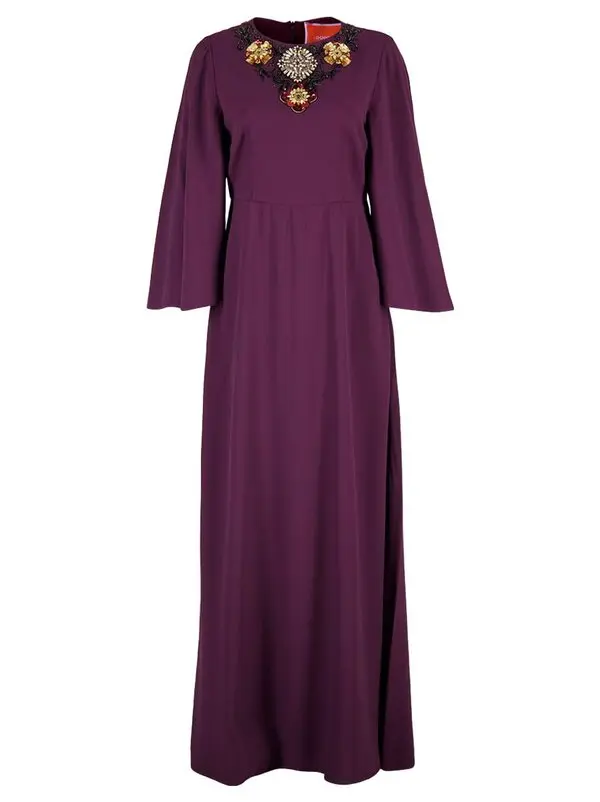 La DoubleJ Sorella Maxi Dress With Embroidered Neckline - Burgundy