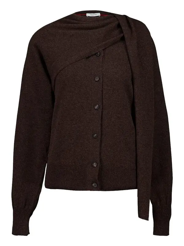 FERRAGAMO Swedish Clay Mélange Wool Cardigan - Brown