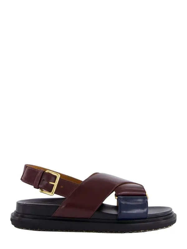 Marni Leather Crisscross Sandals - Burgundy