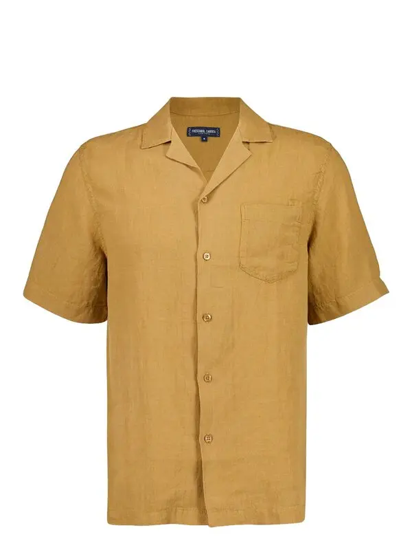 Frescobol Carioca Almond Angelo Linen Camp Collar Shirt - Brown
