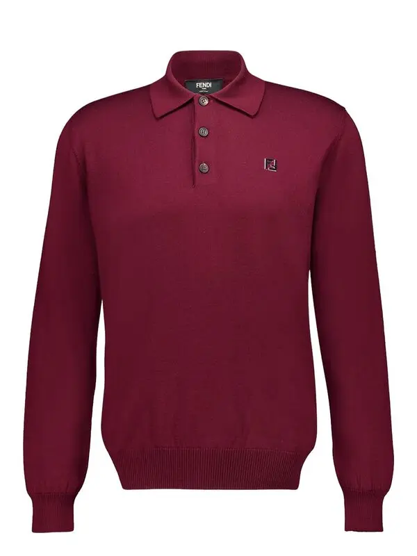 Fendi Wool Long-sleeve Polo - Burgundy