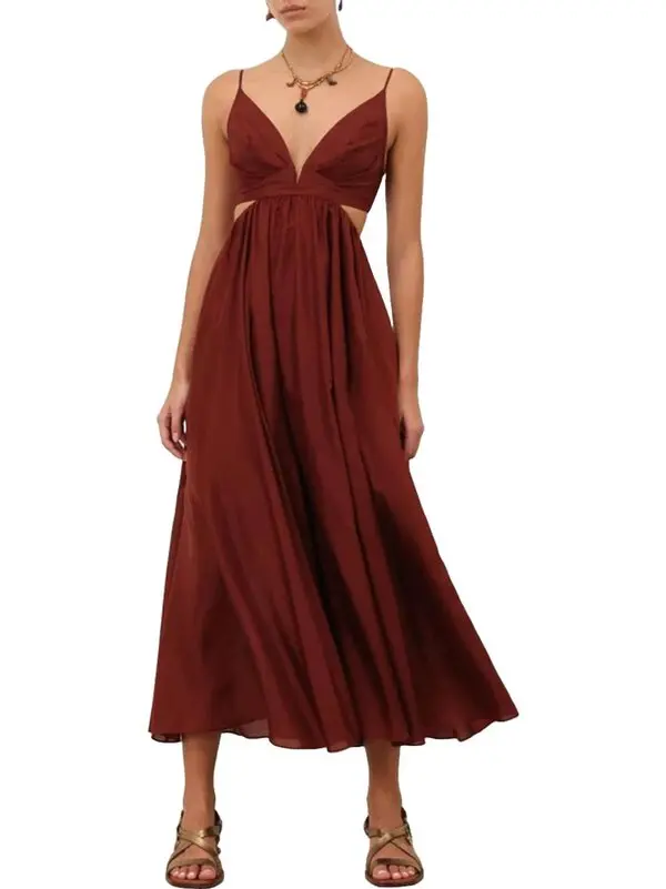Zimmermann Wanderlust Plunge Maxi Dress - Burgundy