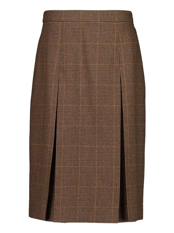 Saint Laurent Roux Midi Skirt In Prince Of Wales Wool - Brown