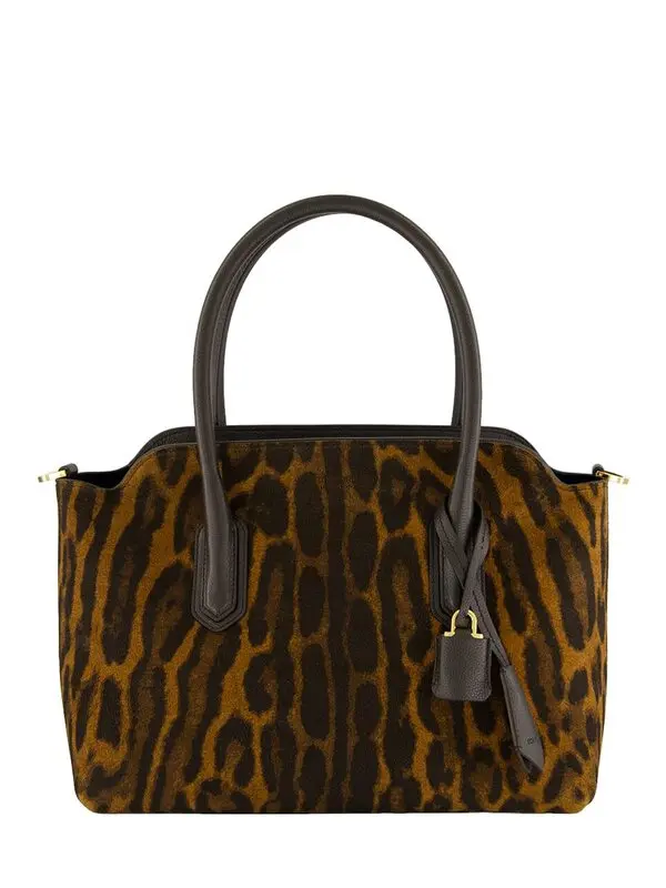 TOM FORD Ocelot-print Suede Top Handle Bag - Brown