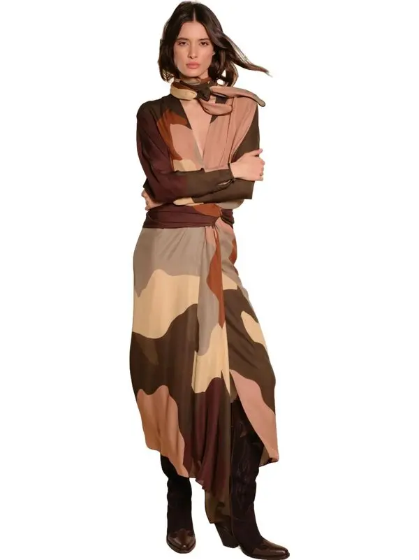Johanna Ortiz Essence Bow Silk Wrap Dress - Brown