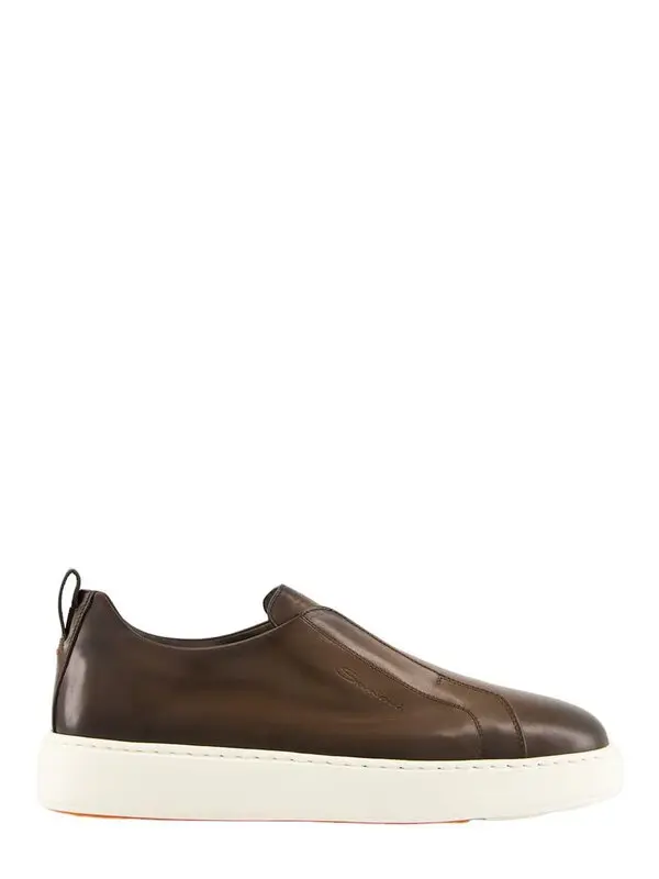 Santoni Leather Slip-on Sneakers - Brown