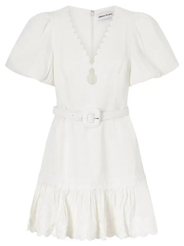 Rebecca Vallance Kahlia Ruffled Scalloped Linen-blend Mini Dress - White