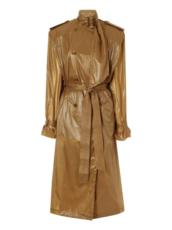 Saint Laurent Double-breasted Belted Shell Trench Coat - Neutrals