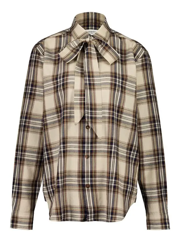 Saint Laurent Brighton Checks Cassandre Lavallière Shirt - Brown