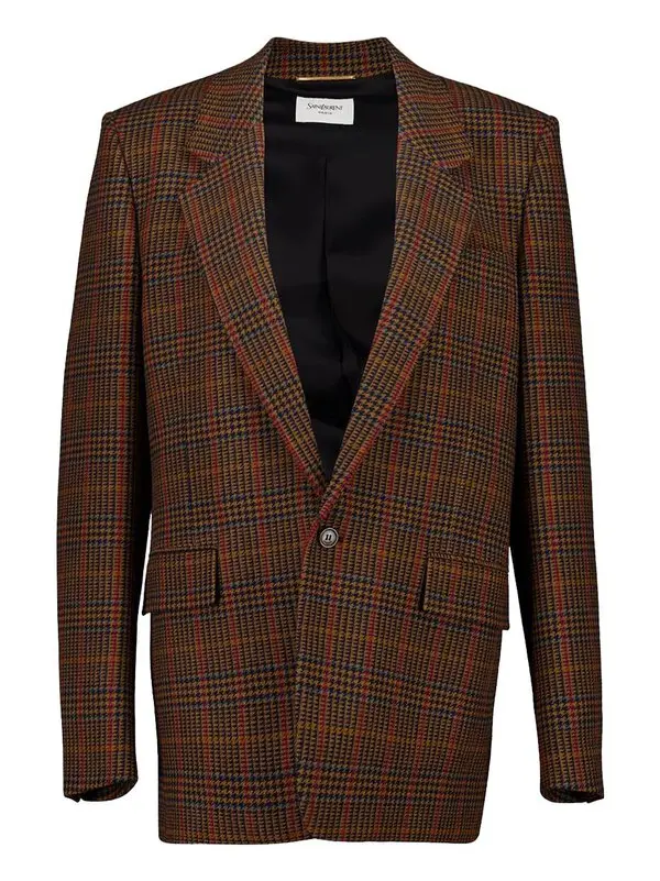 Saint Laurent Marron Multicolore Wool Check Jacket - Brown