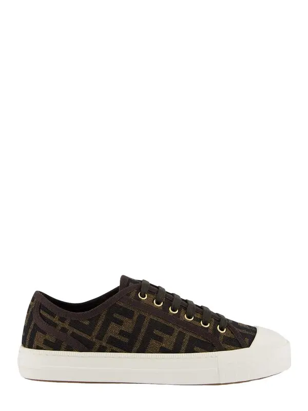 Fendi Ff Fabric Domino Low-top Sneakers - Brown