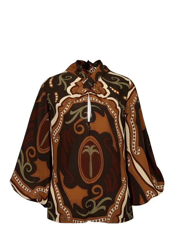 Johanna Ortiz Intricate Islands Silk Top - Brown