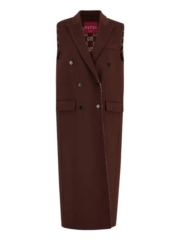 Gucci Long Gg Double Wool Gilet - Brown