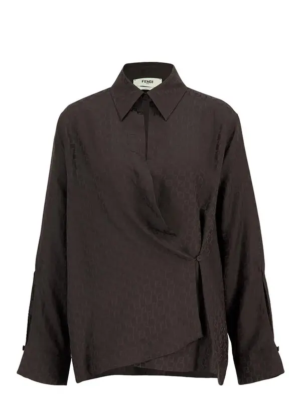 Fendi Silk Ff Jacquard Draped Shirt - Brown