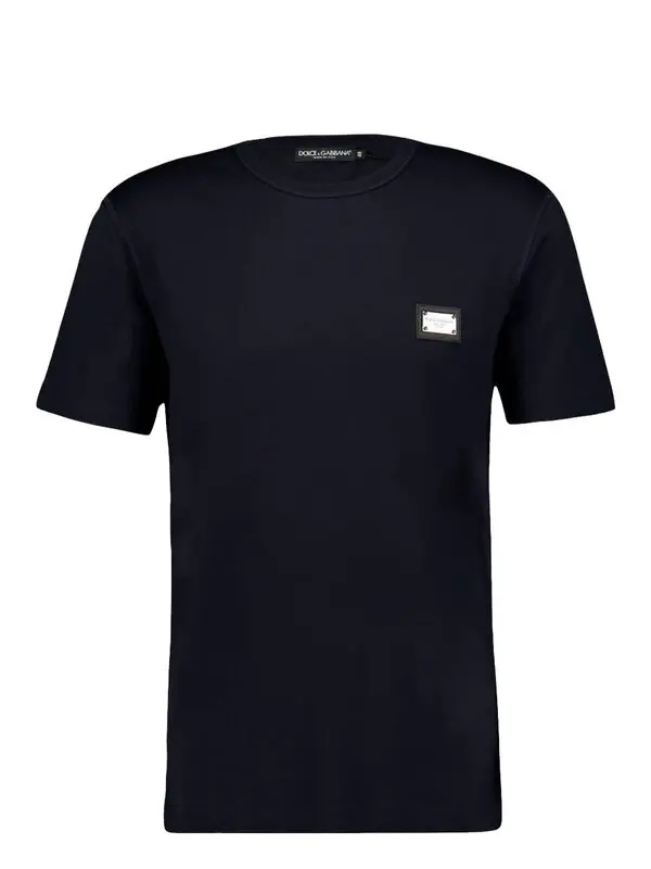 Dolce & Gabbana Cotton T-shirt With Metal Logo Tag - Blue