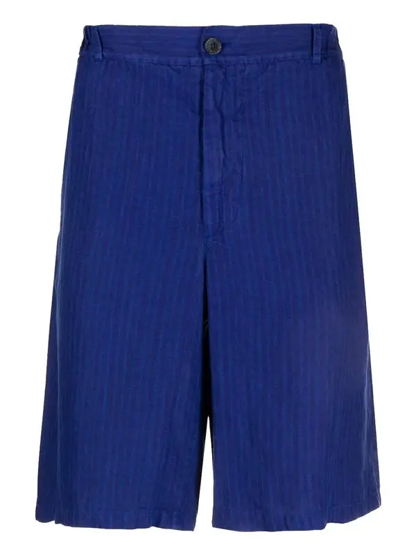 120% Lino Linen Above-knee Shorts - Blue