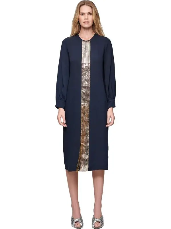 PAULA Freya Embellished Silk Dress - Blue