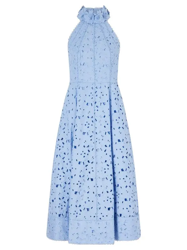 Rebecca Vallance Nuvola Appliquéd Broderie Anglaise Halterneck Midi Dress - Blue
