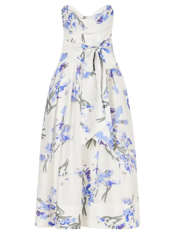 Rebecca Vallance Bluebell Belted Draped Floral-print Organza Midi Dress - White