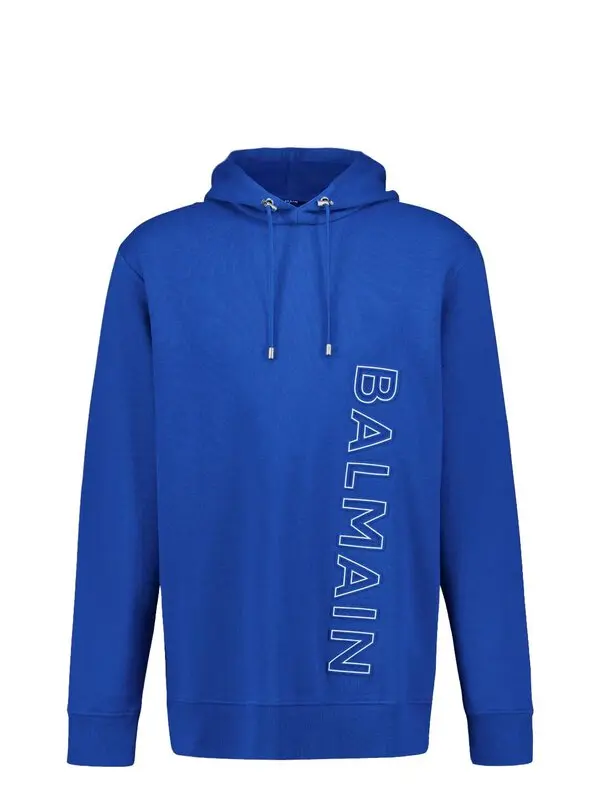 Balmain Embossed-logo Drawstring Hoodie - Blue