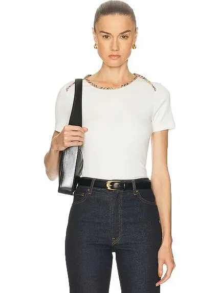 Burberry Fitted T-shirt With Check Trim - Chalk