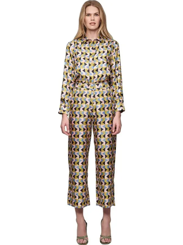 PAULA Sonia Printed Silk Trousers - Blue