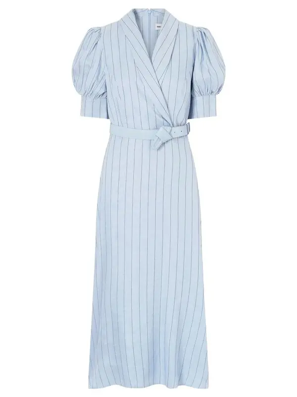 Rebecca Vallance Effie Belted Striped Linen-blend Midi Dress - Blue
