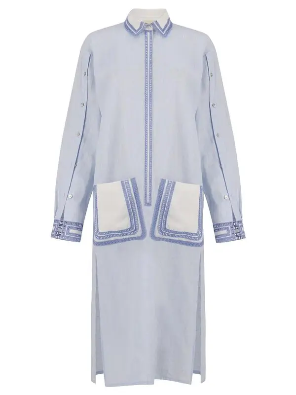 PAULA Altair English Embroidered Linen Dress - Blue