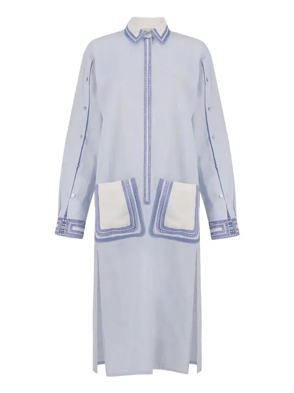 PAULA Altair English Embroidered Linen Dress - Blue
