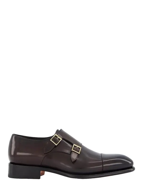 Santoni Leather Double-buckle Shoes - Brown