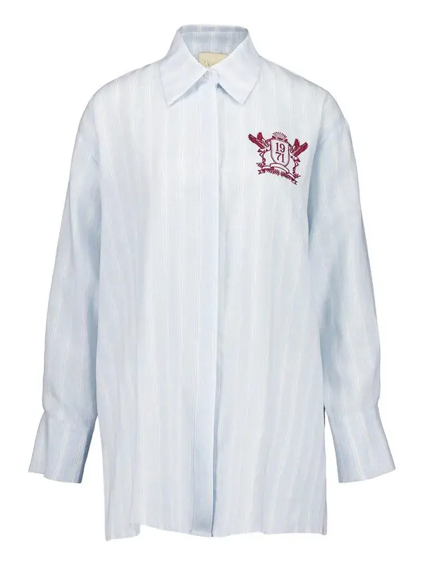 PAULA Isoetes Linen Striped Shirt With Embroidery - Blue