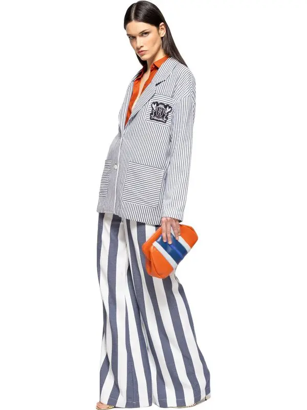PAULA Nymphaea Hand-woven Striped Blazer With Embroidery - Blue