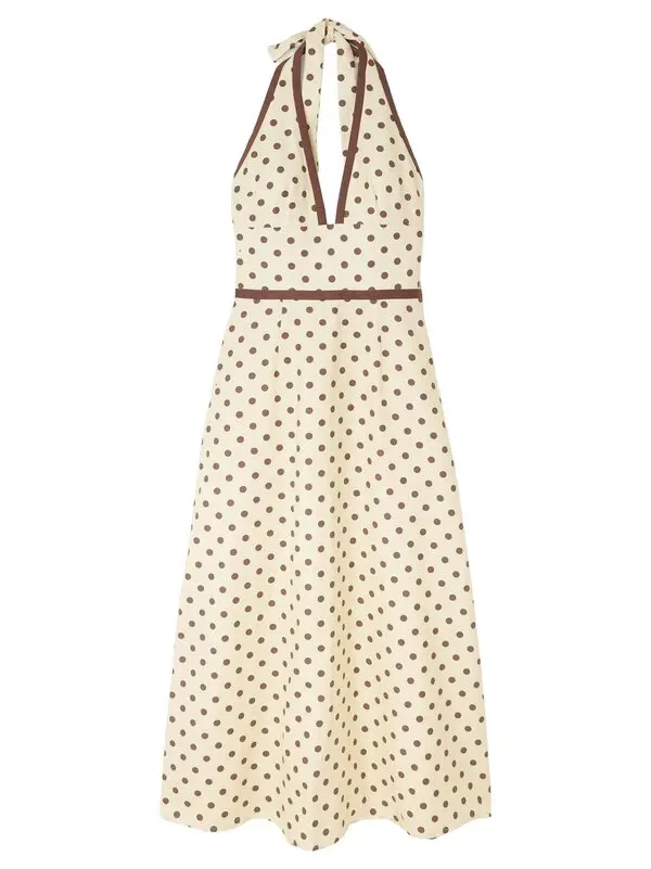 Posse Bowie Polka-dot Linen And Cotton-blend Halterneck Midi Dress - Neutrals