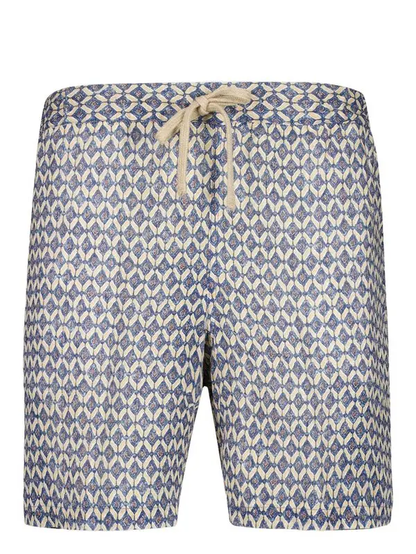 120% Lino Printed Linen Bermuda Shorts - Blue