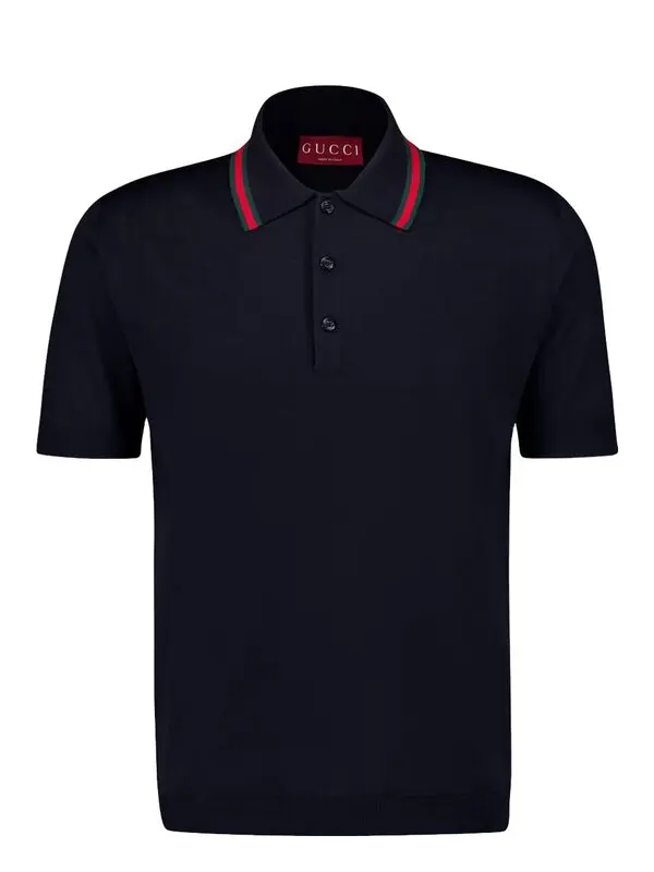 Gucci Dark Wool Knit Polo Shirt - Blue