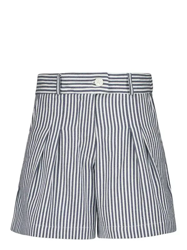 PAULA Virgo Navy Hand-woven Striped Wide-leg Shorts - Blue