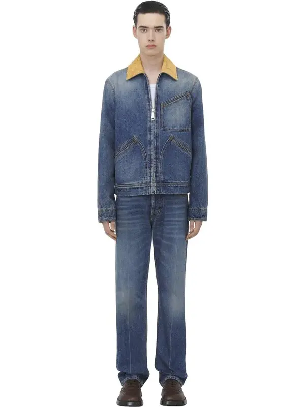 Alexander McQueen Suede Collar Denim Trucker Jacket - Blue