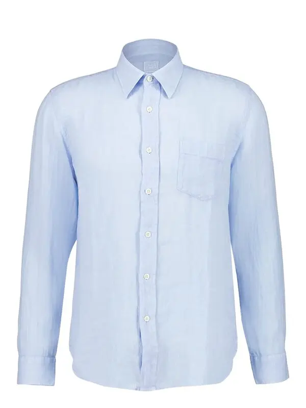 120% Lino Aquatic Long-sleeve Regular Fit Linen Shirt - Blue