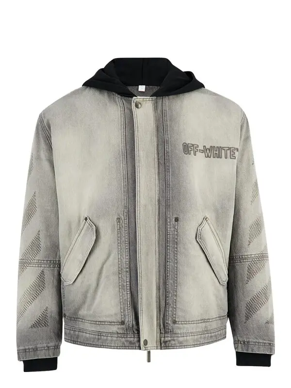 Off-White Sun-faded Aviator Denim Jacket - Grey