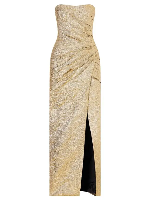 MARMAR HALIM Pleated Crinkled Lamé Gown - Gold