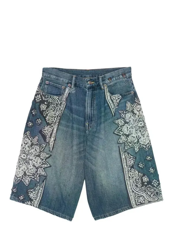 R13 Jesse Bandana-appliqué Denim Shorts - Blue