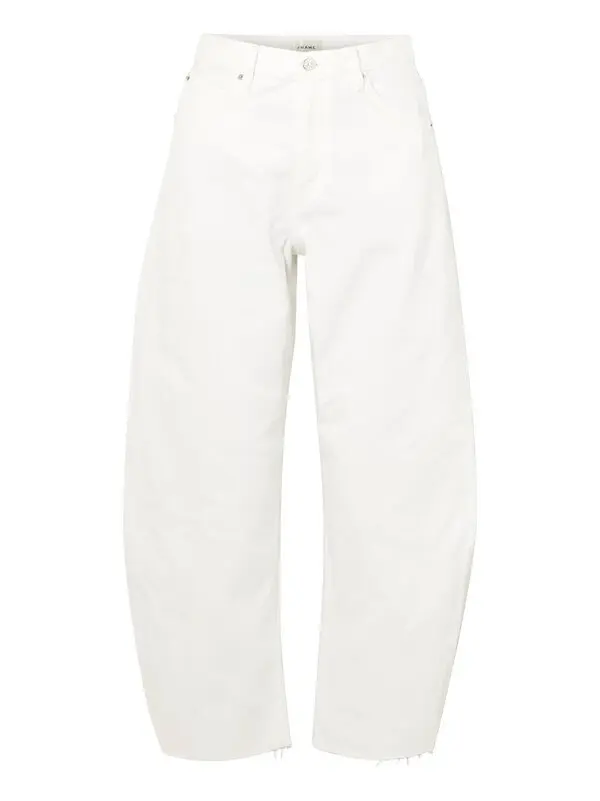 FRAME The Bubble Crop Frayed High-rise Barrel-leg Jeans - White