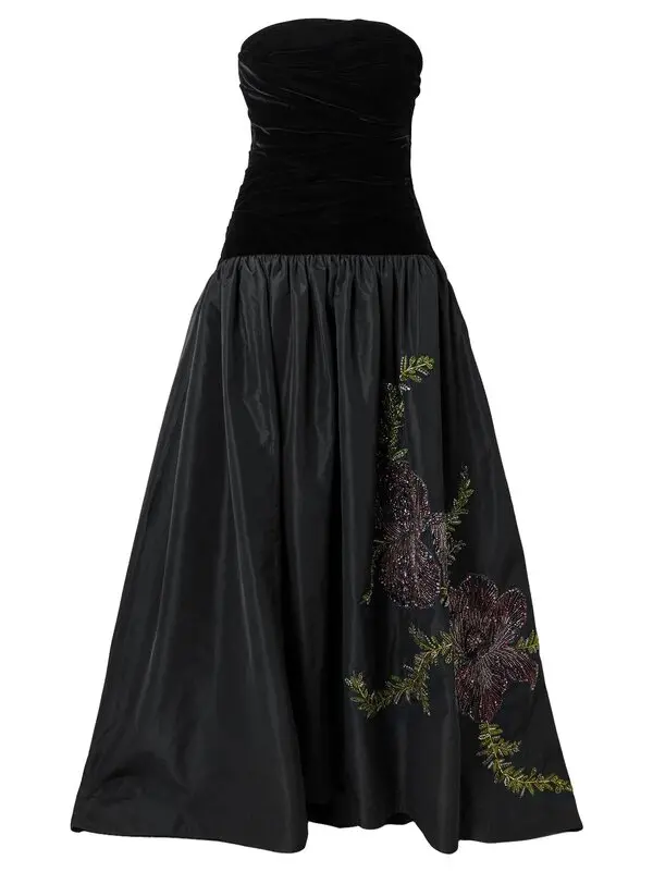 CLIO PEPPIATT Eden Strapless Embellished Velvet And Taffeta Gown - Black