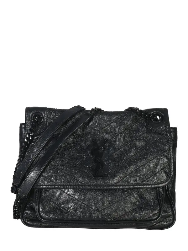 Saint Laurent Crinkled Calfskin Matelasse Niki Chain Satchel - Black