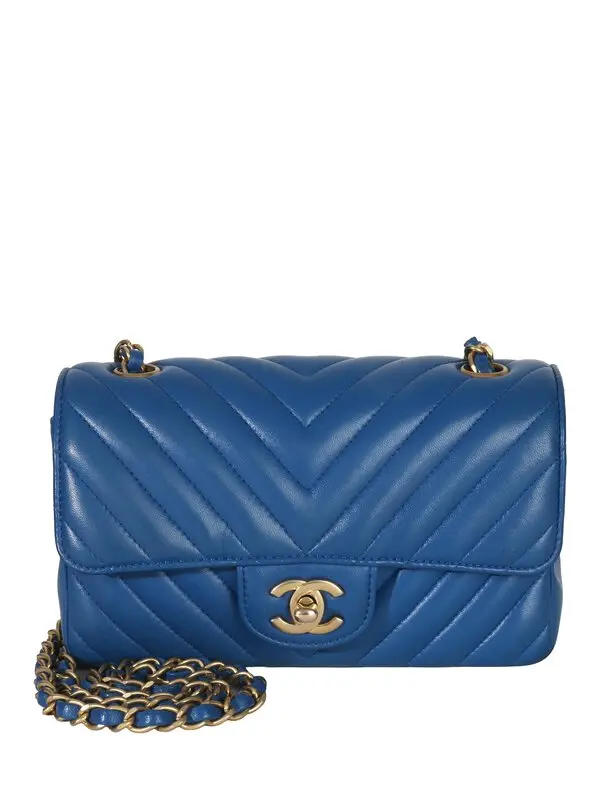 Chanel Lambskin Chevron Rectangular Flap Bag - Blue