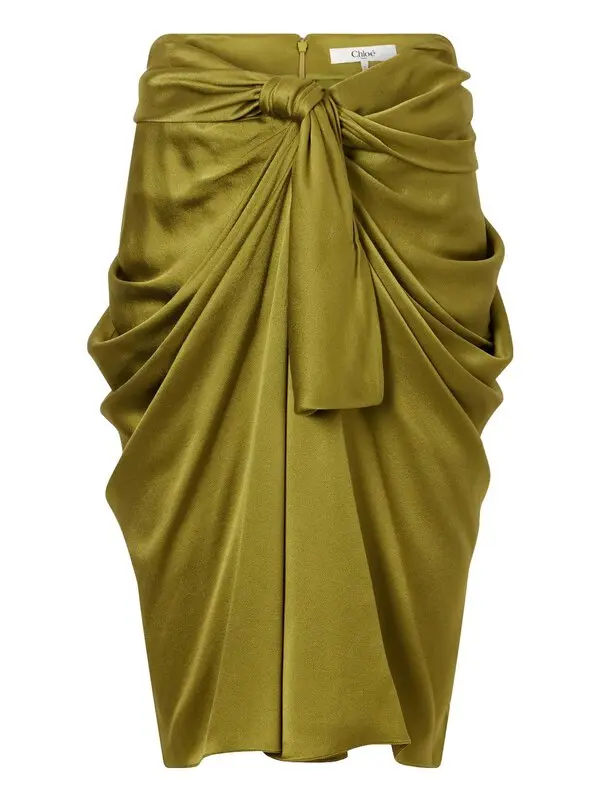 Chloé Twist-front Silk-crepe De Chine Midi Skirt - Green