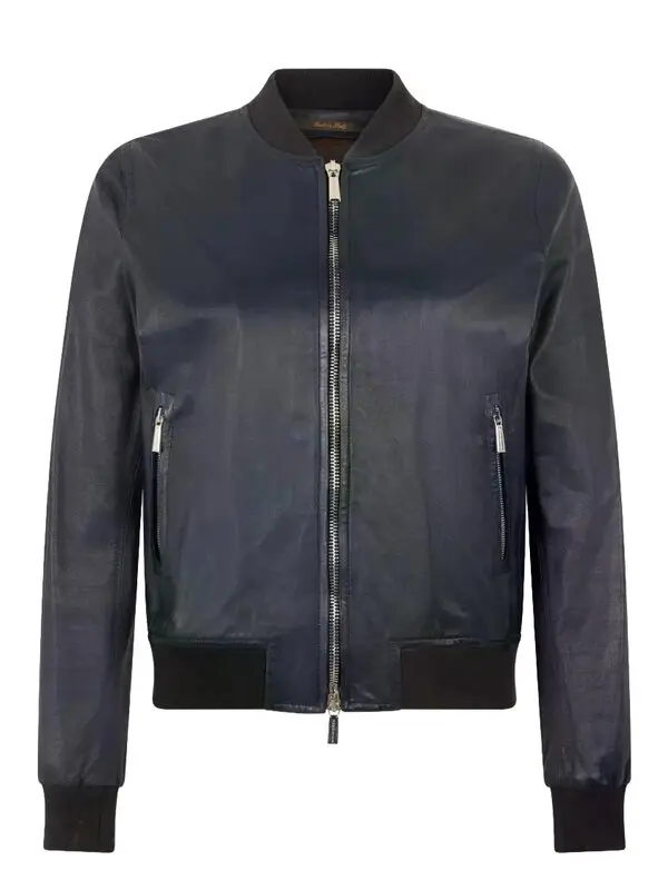 MOORER Leather Bomber Jacket - Blue